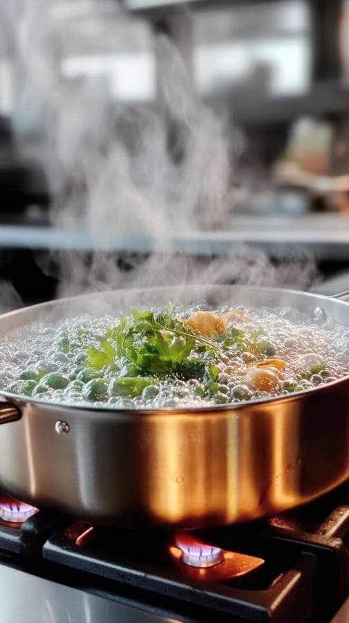 Steaming Pot of Fresh Vegetables on Stove in Kitchen Stock Illustration ...