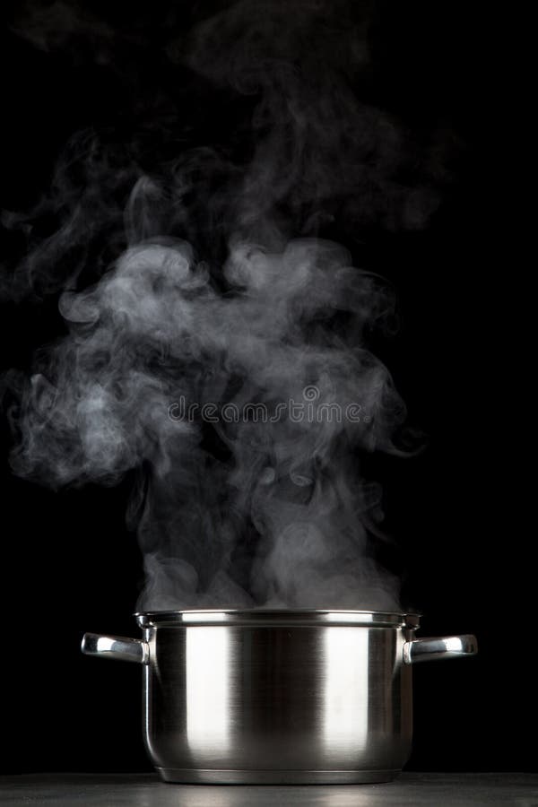 Steaming Pot on Black Background Stock Image - Image of object, steel ...