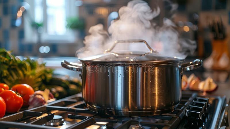 Steaming Pot on Stove with Vegetables Stock Photo - Image of recipe ...