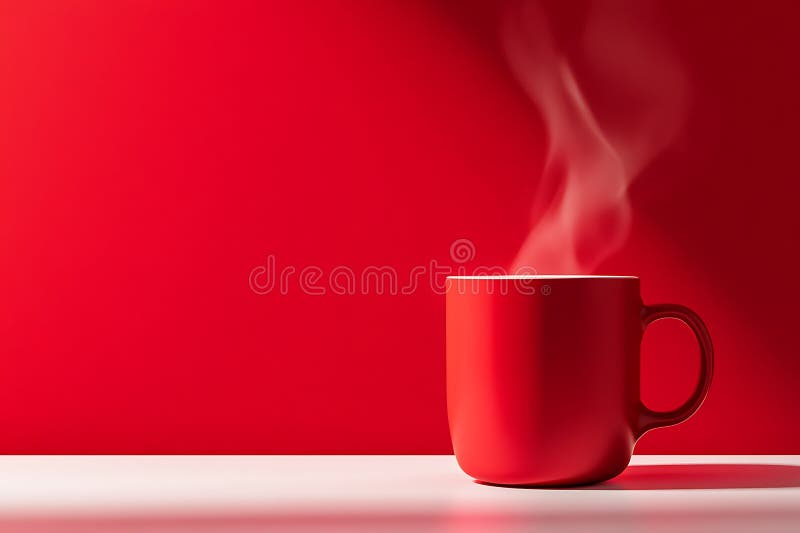 Steaming Red Coffee Cup on White Table with Dramatic Lighting and ...