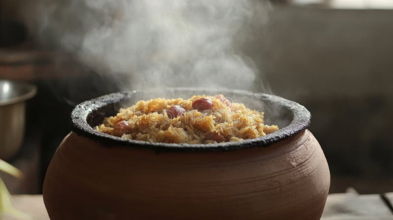 Steaming Rice Dish in Earthenware Pot Stock Illustration - Illustration ...