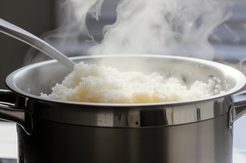 Steaming Rice in Pot for Sushi Preparation Stock Photo - Image of ...