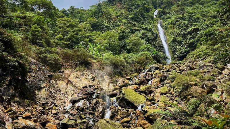 Steaming Rocks and Mist in Volcanic Area of West Java, Indonesia. Stock ...