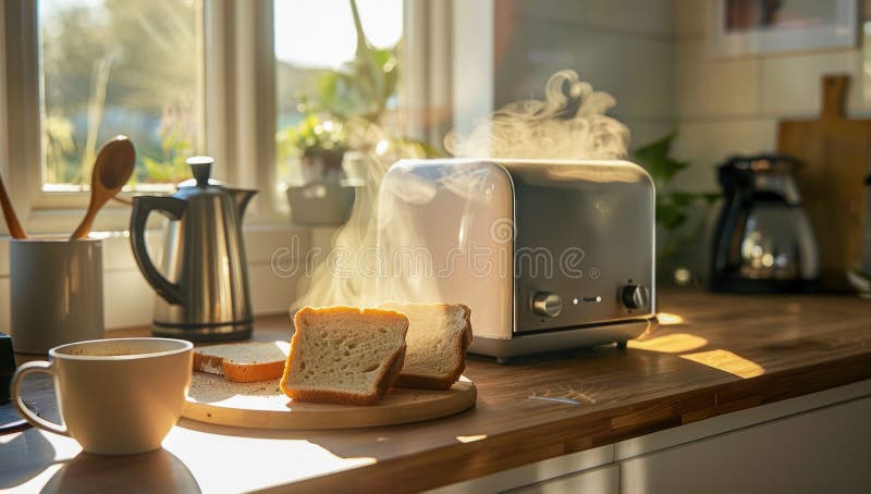 Steaming Toast and Coffee in Sunlit Kitchen. Generative Ai Stock ...