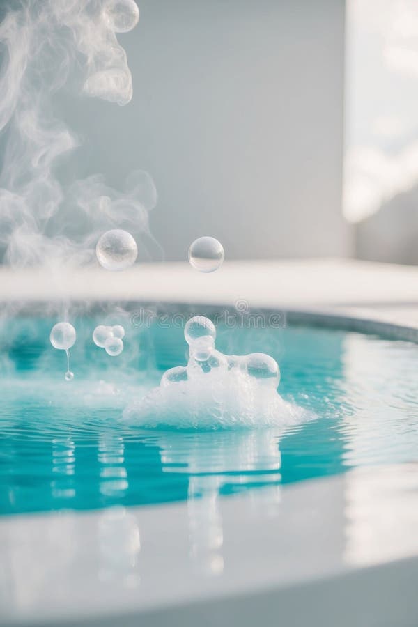 Steaming Turquoise Hot Spring Water with White Foamy Bubbles. Stock ...