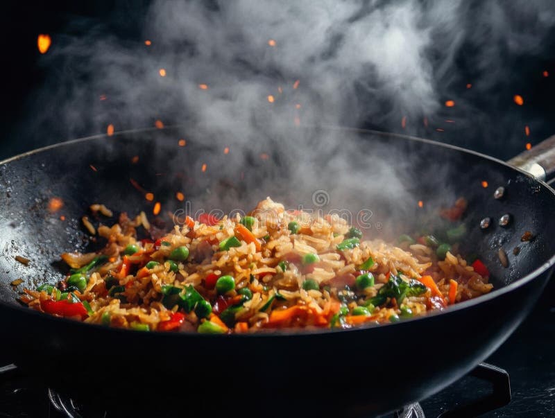 Steaming Vegetable Fried Rice Recipe Stock Illustration - Illustration ...