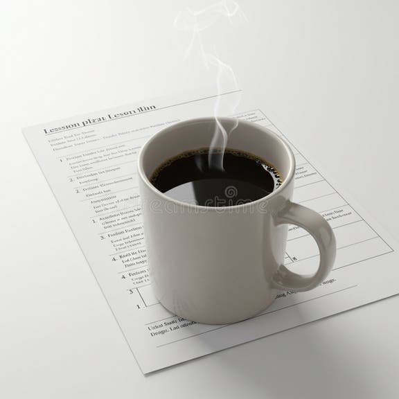 Hot Coffee and Lesson Plan: a Focused Workspace Stock Illustration ...