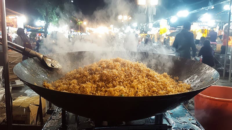Steaming Wok of Fried Rice at a Night Market Stock Image - Image of ...