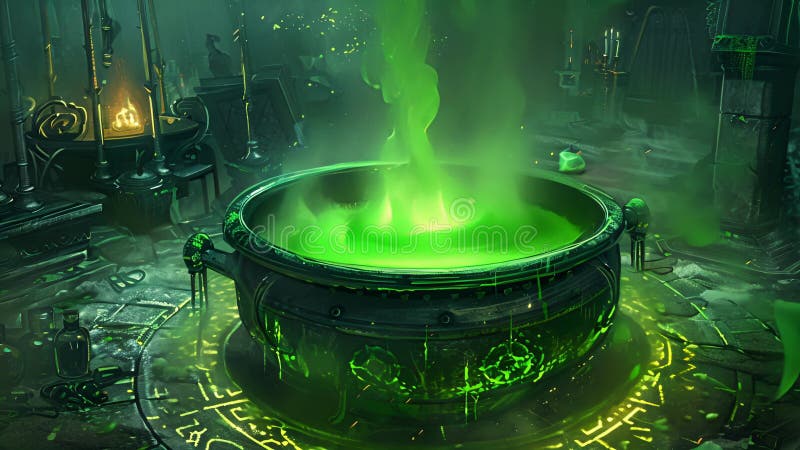 A Steampowered Cauldron Bubbling with Green Liquid and Surrounded by ...