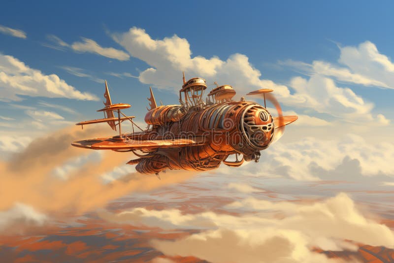 Steampunk Airplane Flying on the Sky. by Generative Ai Stock ...