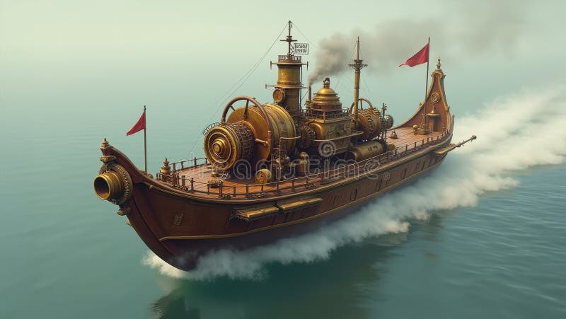Steampunk Airship Sailing on Calm Waters Stock Illustration ...