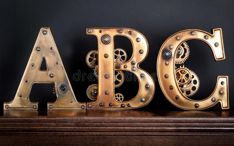 Steampunk Alphabet Letters on Black Background Stock Illustration ...
