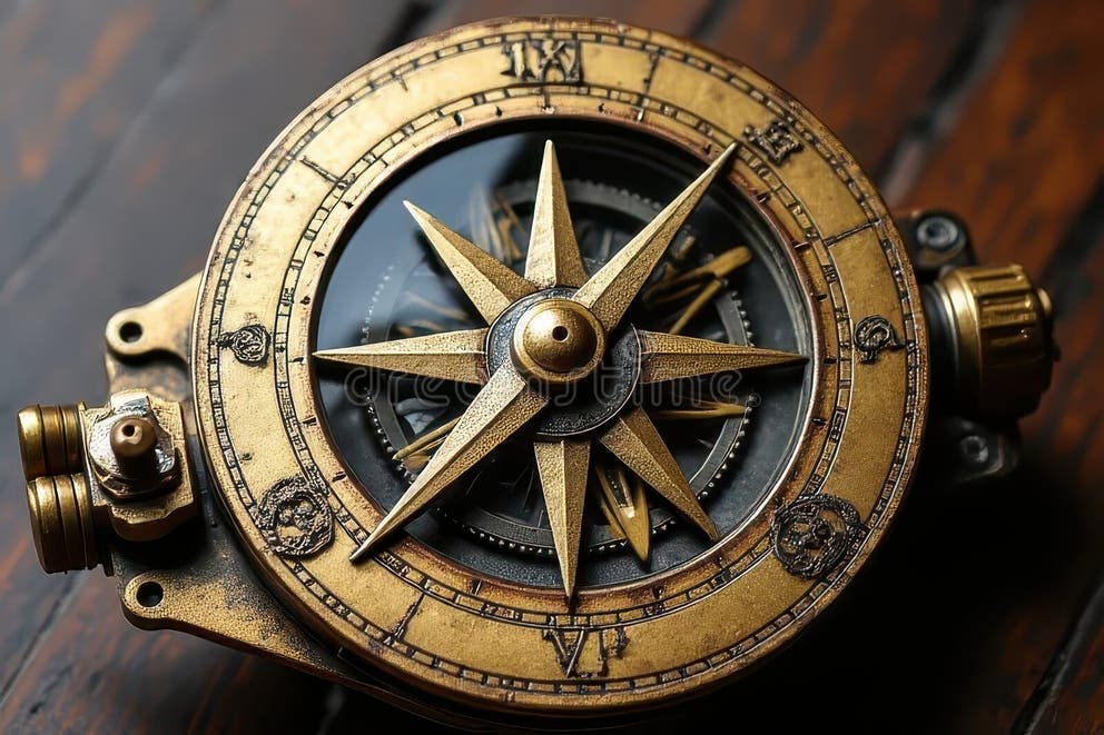 Steampunk Astrolabe Clock Design with Gears and Compass Stock ...
