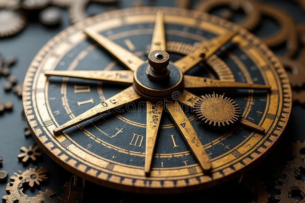 Steampunk Astrolabe Clock with Gears and Compass Design Stock ...