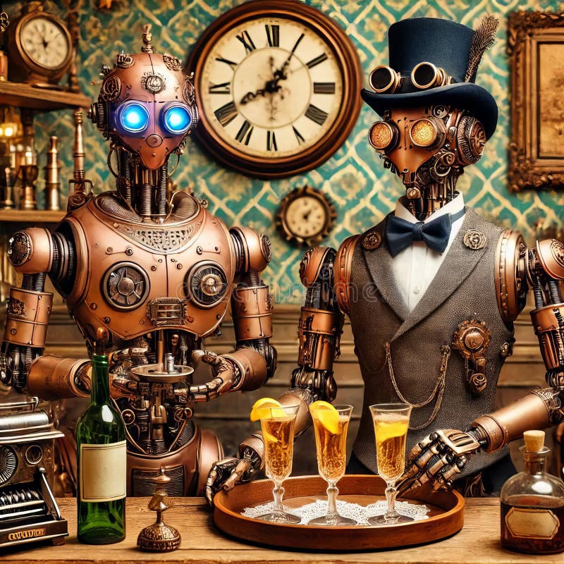 Steampunk Automatons Steampunk Inspired Robots Serving Drinks an Stock ...