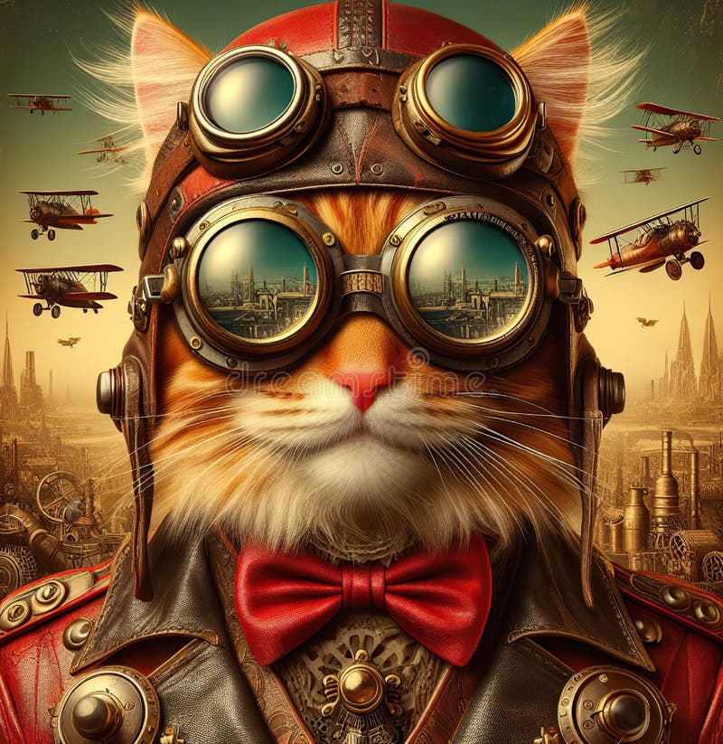 Steampunk Avatar of a Red Cat As Pilot Stock Illustration ...