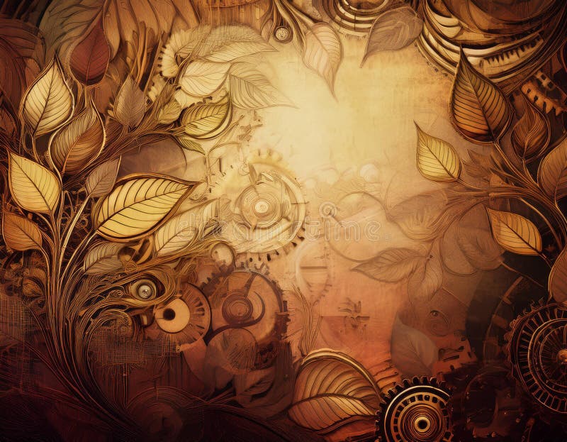 Steampunk Background with Leaf Textures Layered Transparency Creating ...
