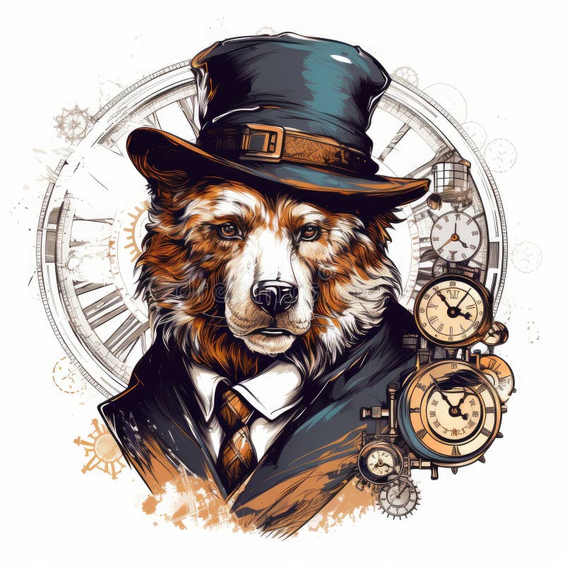 Steampunk Bear Clockwork Portrait Stock Illustration - Illustration of ...