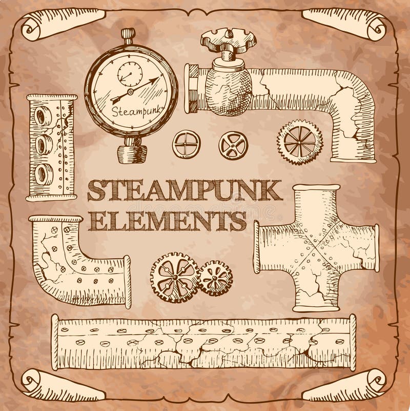 Steampunk doodle elements stock vector. Illustration of imagery - 50453247