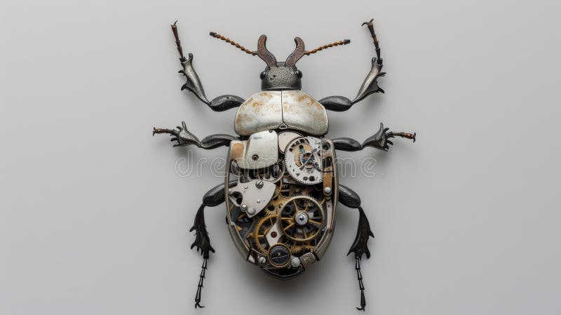 Steampunk Beetle with Exposed Clockwork Gears and Metallic Body Stock ...