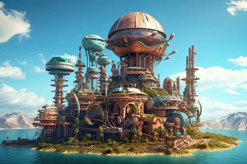 Steampunk Bioenergy Power Plant Stock Illustration - Illustration of ...