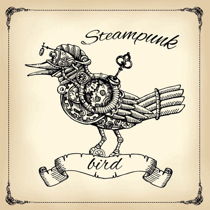 Tattoo, Dotwork Raven in the Style of Steampunk Stock Illustration ...