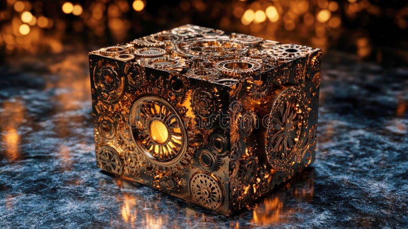 Steampunk Birthday Gift Box with Gears and Warm Metallic Textures for a ...