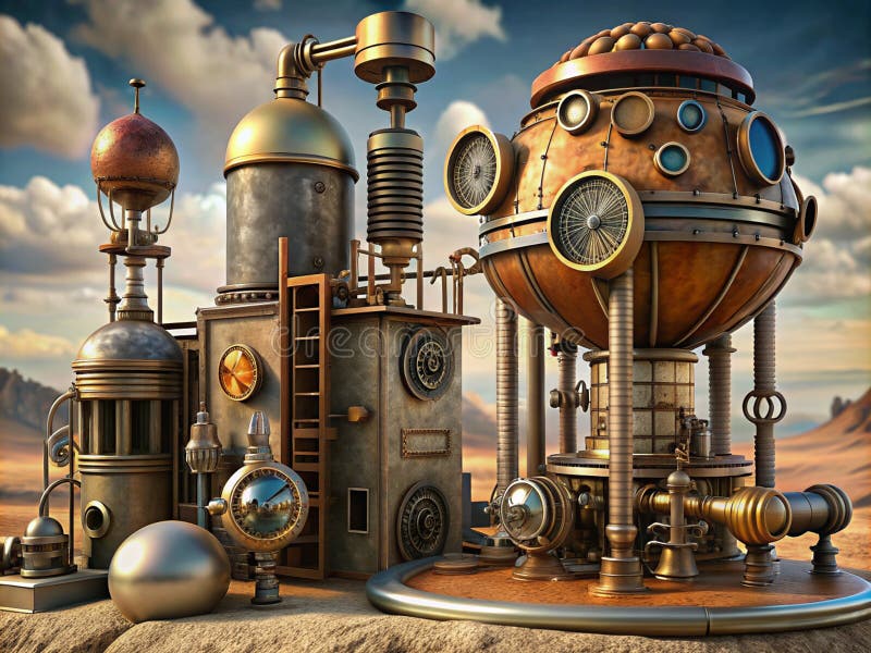 Steampunk Building on the Island in the Lake, Generative Ai ...