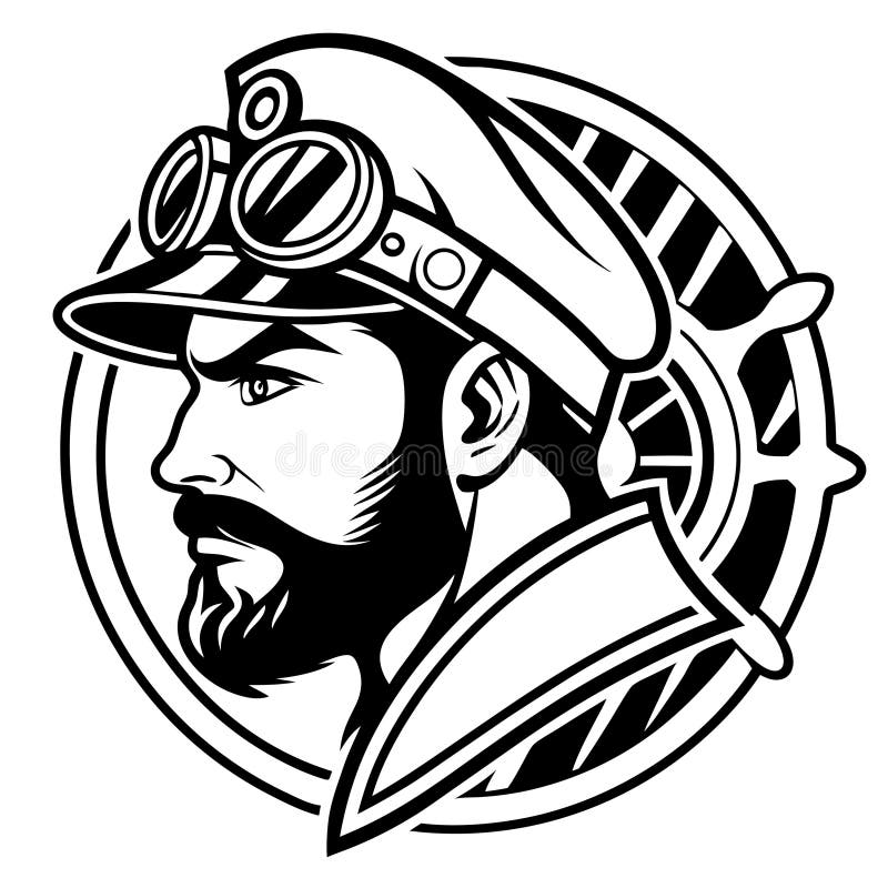 Steampunk Captain Headshot with Goggles and Nautical Wheel Emblem ...