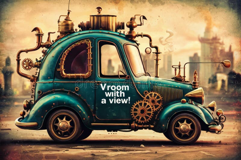 A Steampunk Car with Text Vroom with a View , AI Stock Photo - Image of ...