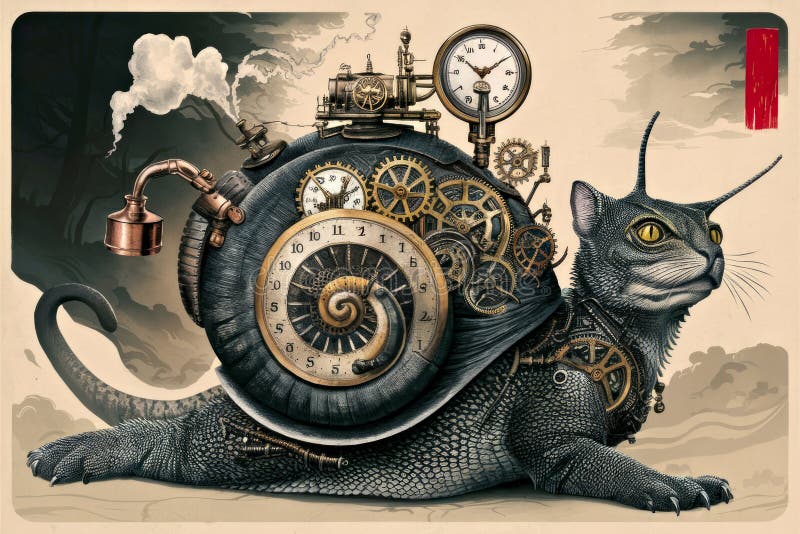 Steampunk Cat with Clockwork Elements and Mechanical Gears in an ...