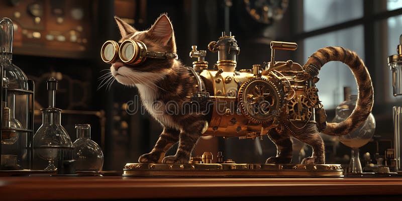 Steampunk Cat Figurine Unique Collectible Clockwork Animal Stock ...