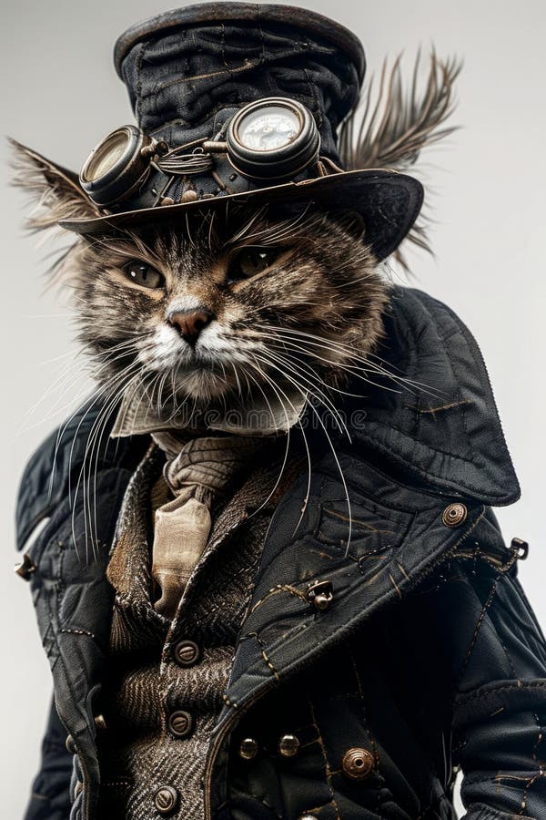 Steampunk Cat in Goggles and Vintage Attire Portrait Stock Image - Image of steampunk, design ...