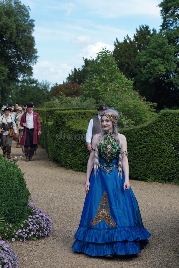 Steampunk Characters in the Castle Garden Editorial Stock Image - Image ...
