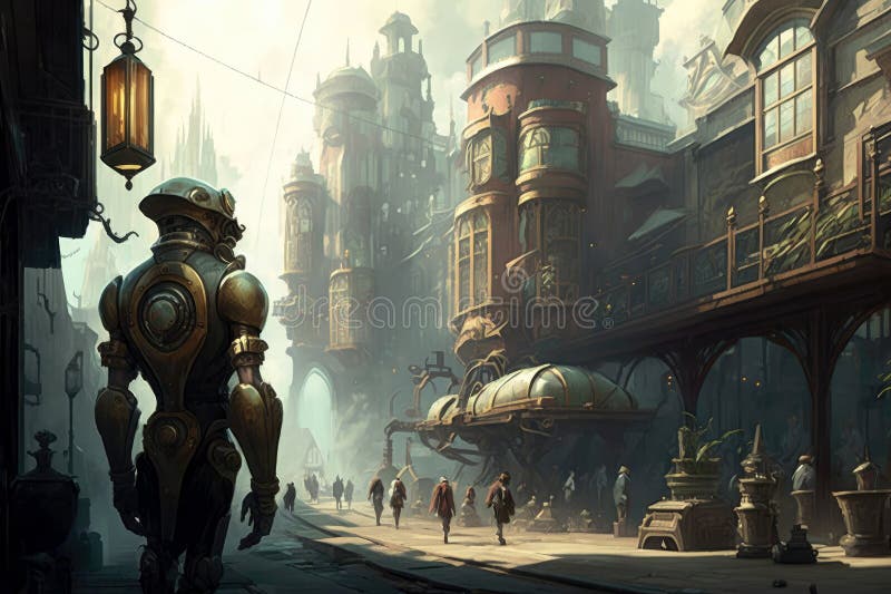 A Steampunk City with Clockwork Robots and Machines. Generative AI ...