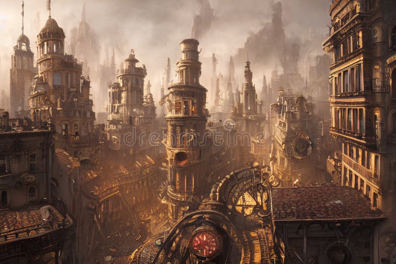 Steampunk City Future Art, GENERATIVE AI Stock Illustration ... Steampunk City Future Art, GENERATIVE AI Stock Illustration ...