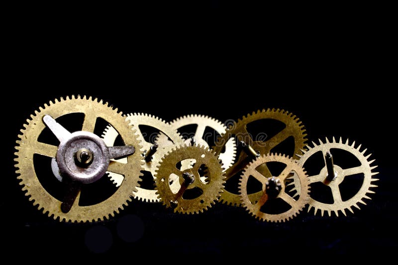 Steampunk Clock Cogs on Black Background Stock Photo - Image of closeup ...