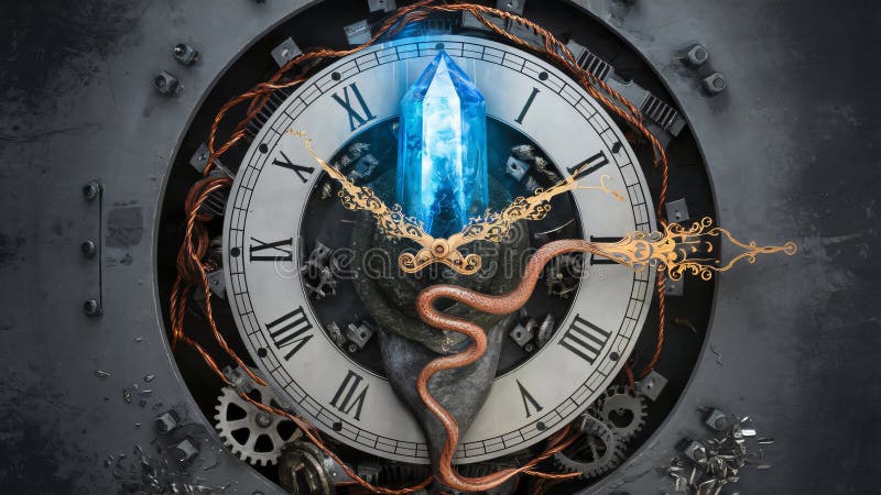 Steampunk Clock with Crystal and Snake, Fantasy High Quality Image ...