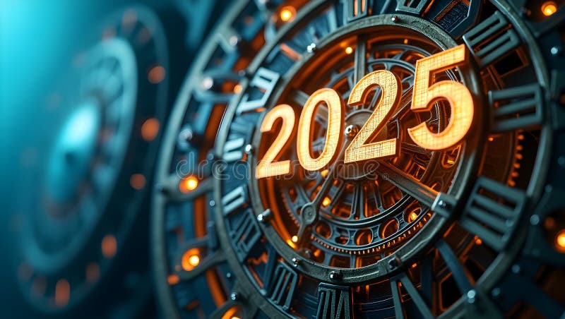 Steampunk Clock Displays the New Year 2025 Stock Image - Image of ...