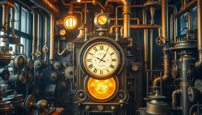 Steampunk Clock in Intricate Machine Setting Stock Illustration ...