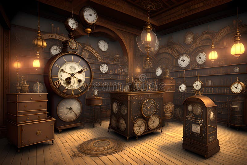 Steampunk Clock Shop, Generative AI Illustration Stock Illustration ...