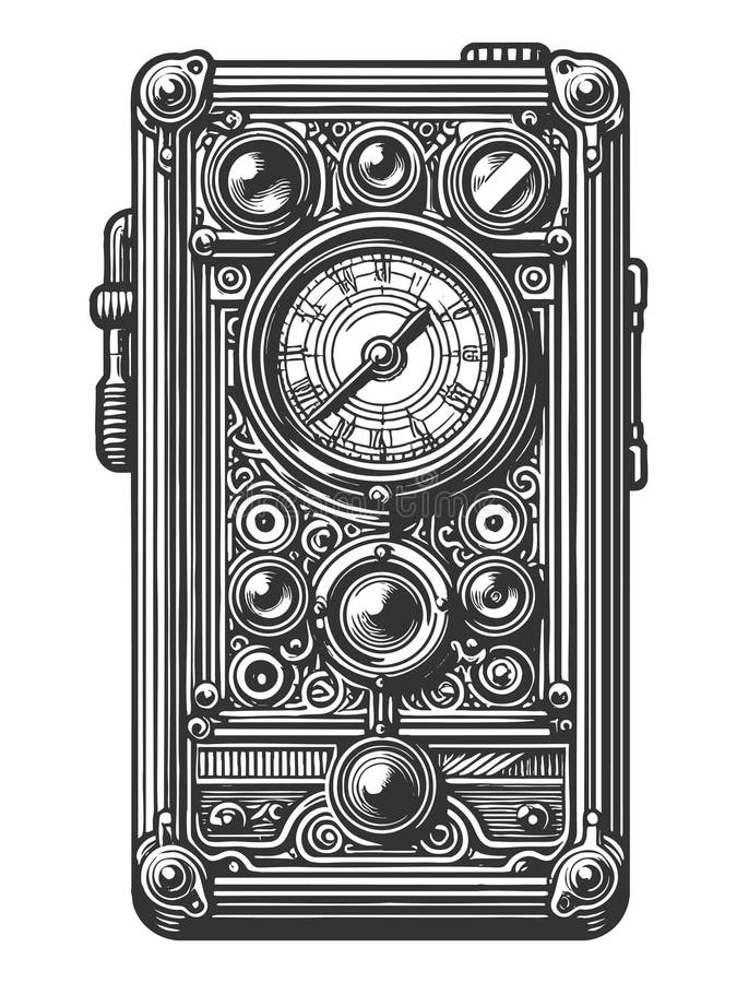Steampunk Clockwork Device Vintage Raster Stock Illustration ...