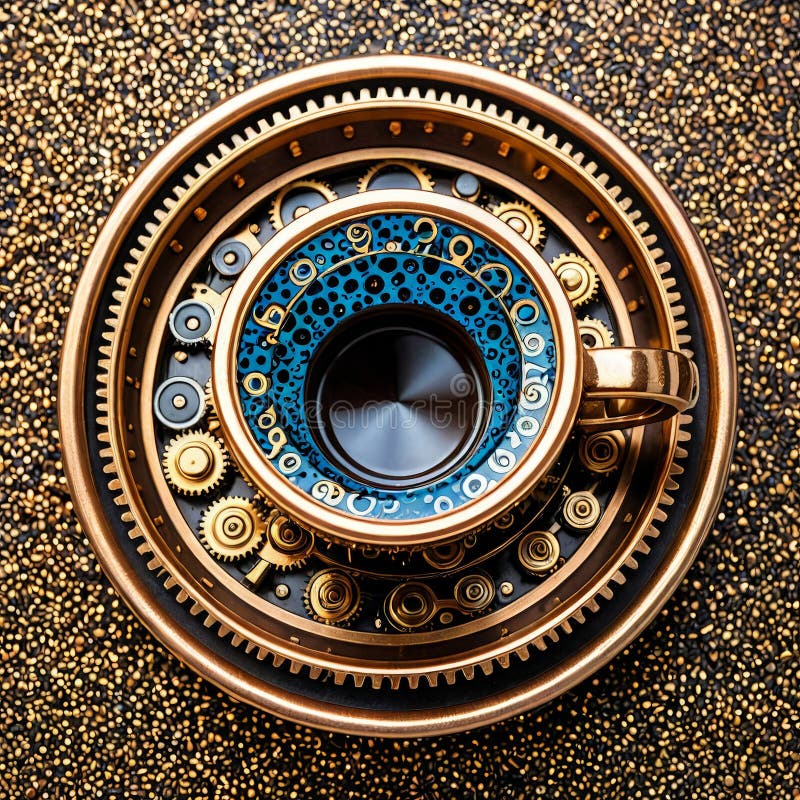 Steampunk Coffee Cup with Intricate Gear Design Stock Image - Image of ...