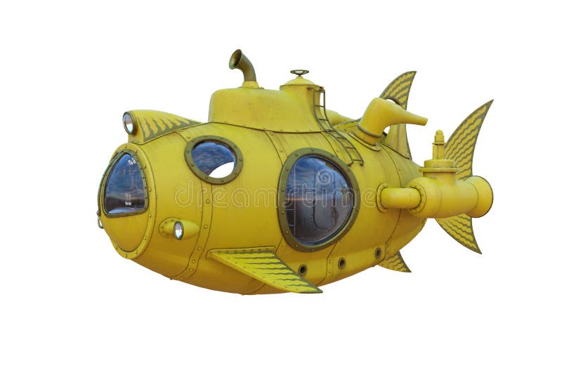 Steampunk Concept Yellow Fish Shaped Submarine. Isolated 3D Rendering ...