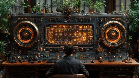 Steampunk Control Panel with Glowing Elements Stock Image - Image of ...