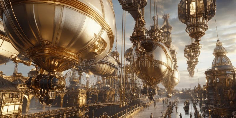 A Steampunk 3D Background of a Grand Airship Dock, Where Massive ...