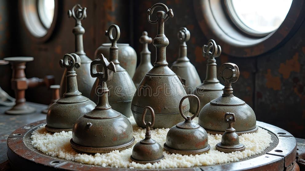 Steampunk Device Display with Rusty Metal Contraptions on Round ...