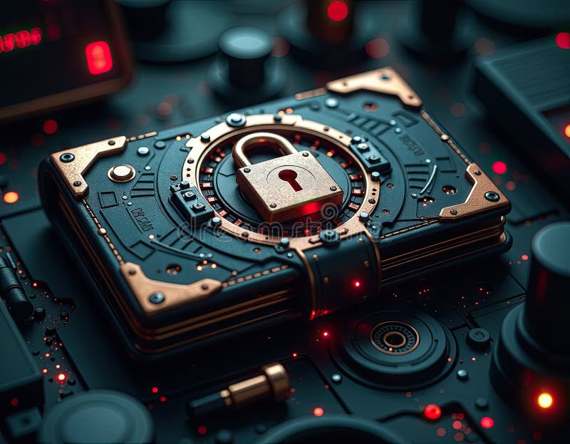 Steampunk Diary with Lock - Cyber Security Concept Stock Illustration ...