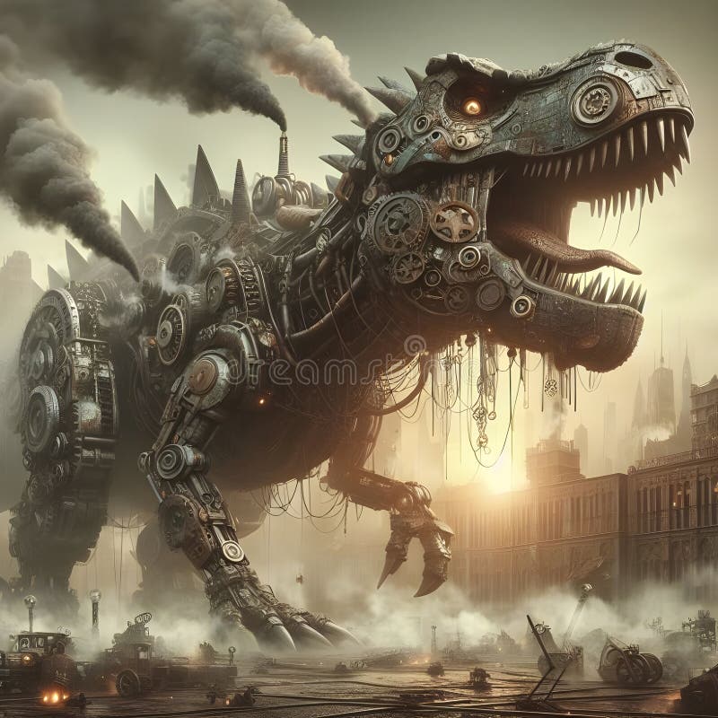 A steampunk dinosaur. stock illustration. Illustration of robot - 317233135