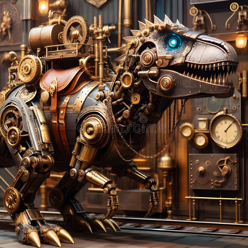 A steampunk dinosaur. stock illustration. Illustration of replica ...